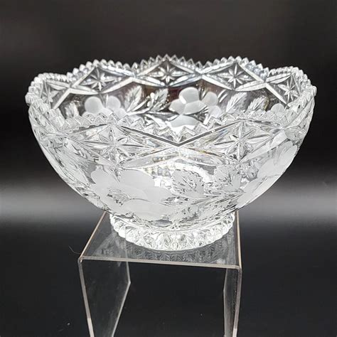 Bohemian Czech Cut Lead Crystal Etched Floral Rose Large 825