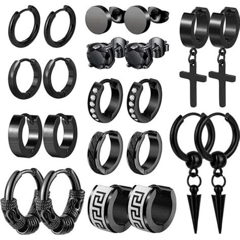 Accessories Mens Earrings 11 Pairs Stainless Steel Small Hoop