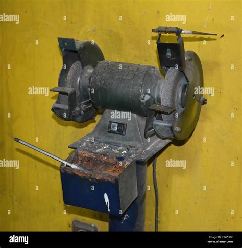 Bench Grinder Used For Sharpening Of Knives Scissors And Tools Stock