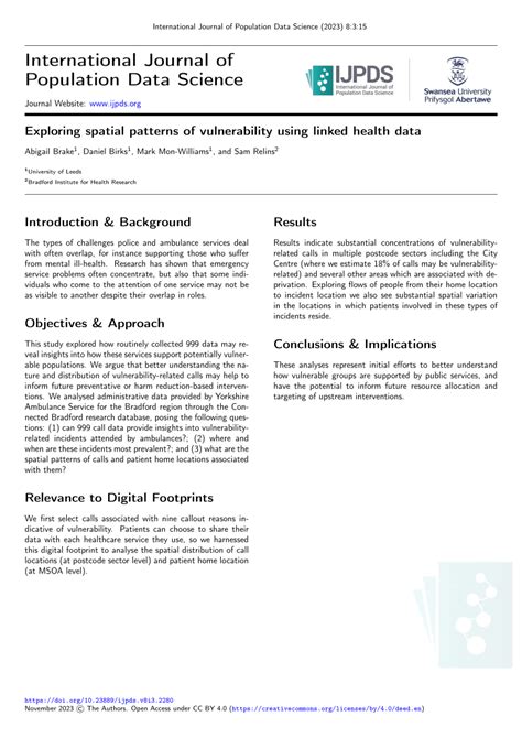 PDF Exploring Spatial Patterns Of Vulnerability Using Linked Health Data