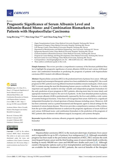 Pdf Prognostic Significance Of Serum Albumin Level And Albumin Based