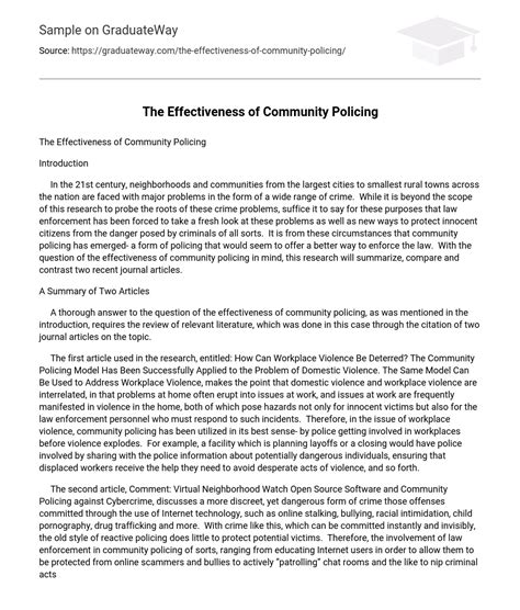 ⇉the Effectiveness Of Community Policing Essay Example Graduateway