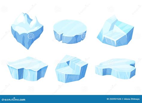 Set Ice Floe Frozen Water Piece Iceberg In Cartoon Style Isolated On