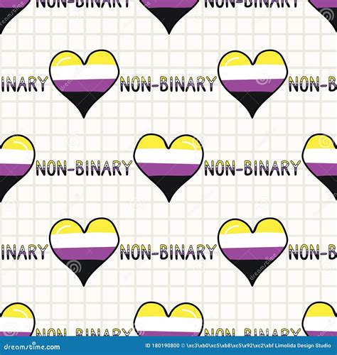 Cute Non Binary With Text Heart Cartoon Seamless Vector Pattern Hand Drawn Isolated Pride Flag