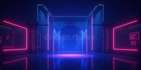 a mesmerizing dark blue stage pulsates with vibrant neon lights electric lines dancing across