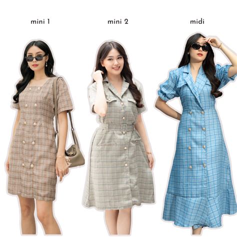 Jual Rachel Midi Dress Outfit Kantoran Tweed Premium Slim Fit