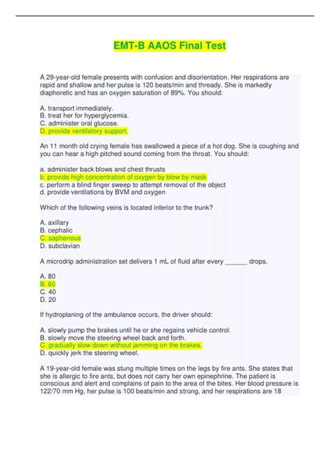 EMT B AAOS Final Test Questions With Verified Answers EMT B AAOS Stuvia US