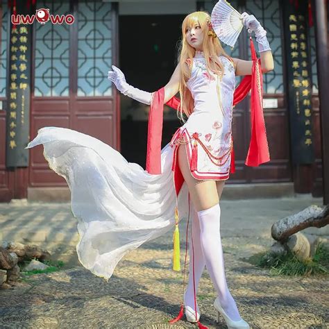 Uwowo Game Sword Art Asuna Cosplay Costume Women Sexy Cheongsam Dress