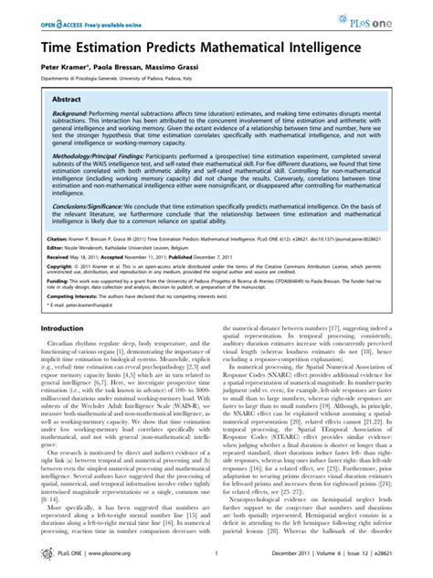 Time Estimation Predicts Mathematical Intelligence Pdf Wechsler