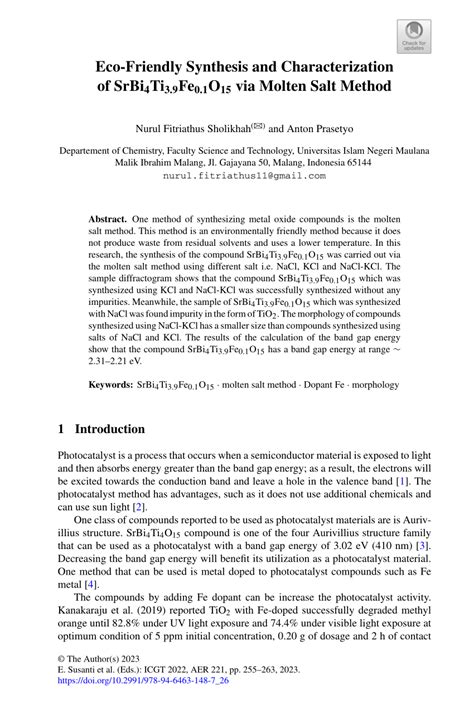 Pdf Eco Friendly Synthesis And Characterization Of Srbi4ti39fe01o15