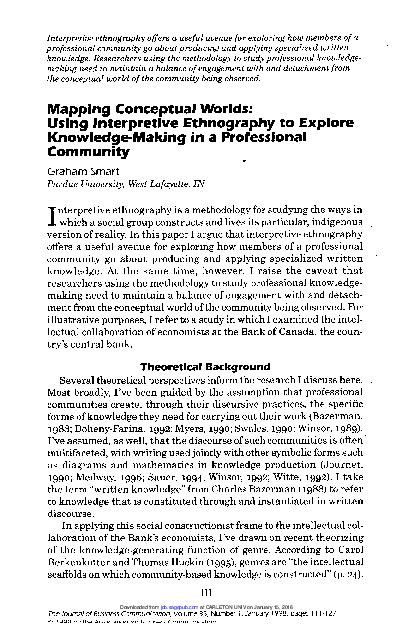 Pdf Mapping Conceptual Worlds Using Interpretive Ethnography To Explore Knowledge Making In A