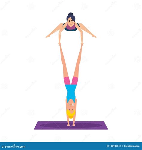 Couple Of Girls Practicing Yoga Position Stock Vector Illustration Of