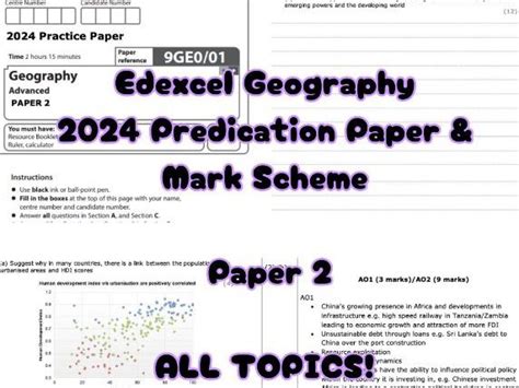 A Level Edexcel Geography 2024 Prediction Paper 2 And Mark Scheme All Topics Teaching Resources
