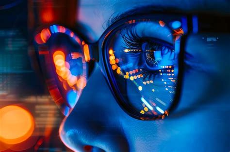 Closeup View Of A Persons Eyes With Glasses Looking At A Computer