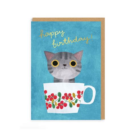 Birthday Card Teacup Kitten Ohh Deer