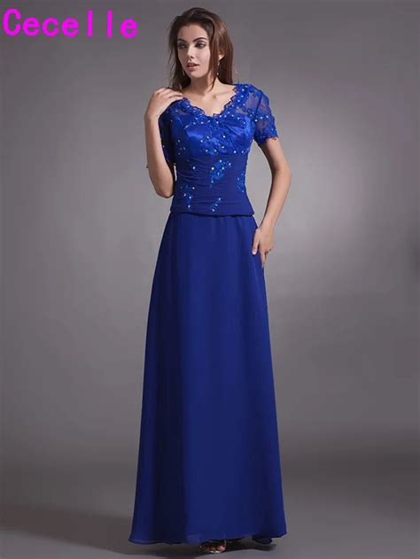 2017 Royal Blue Long A Line Lace Chiffon Mother Of The Bride Dresses