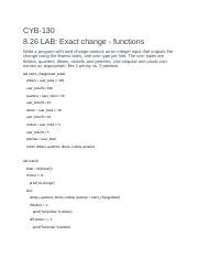 Exact Change Functions Docx CYB 130 8 26 LAB Exact Change