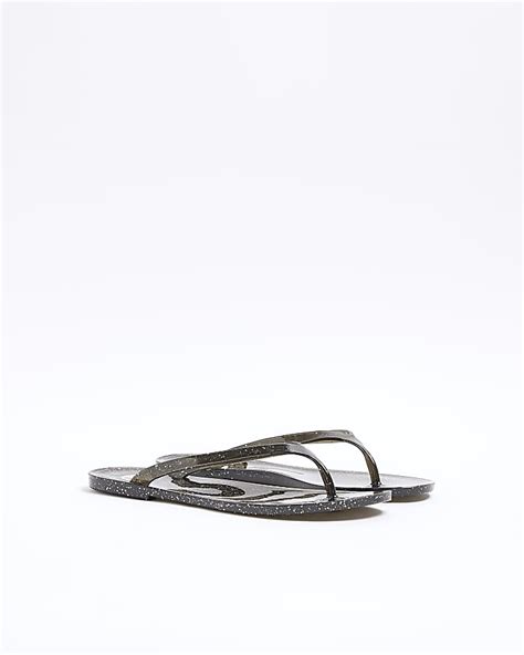 Black Metallic Jelly Flip Flop Sandals River Island