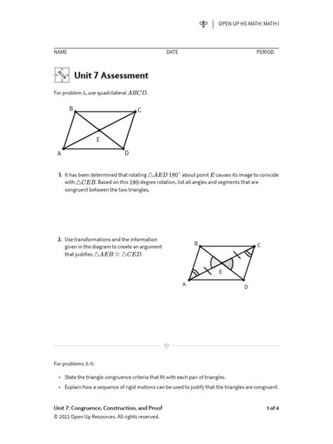 Integrated Math 1 Unit 7 Unit Assessment Pdf Triangle Euclidean Plane Geometry