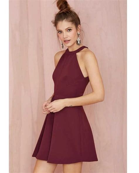 New Arrival Halter Fashion Burgundy Dress Homecoming Dresses 2016 A