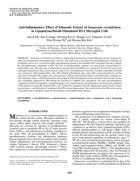 Pdf Anti Inflammatory Effect Of Ethanolic Extract Of Sargassum