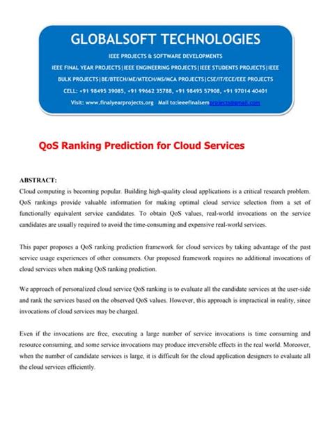 Dotnet 2013 Ieee Cloudcomputing Project Qos Ranking Prediction For Cloud Services Docx Cloud