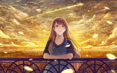 Fondos De Pantalla Chica Anime De Pelo Largo Cielo Nubes Otoño