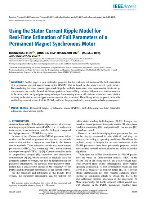 Pdf Using The Stator Current Ripple Model For Real Time Estimation Of Full Parameters Of A