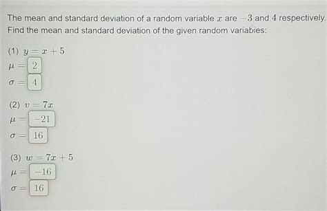 Solved The Mean And Standard Deviation Of A Random Variable Chegg