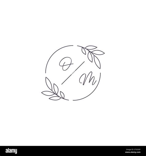 Initials Om Monogram Wedding Logo With Simple Leaf Outline And Circle