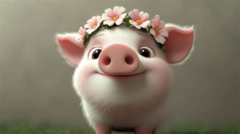 Cute Piglet With Flower Crown Premium Ai Generated Image