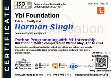 Internship Python Machinelearning Ybifoundation Harman Singh