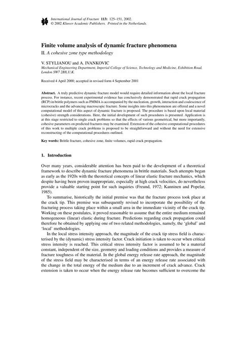 Pdf Finite Volume Analysis Of Dynamic Fracture Phenomena Ii A