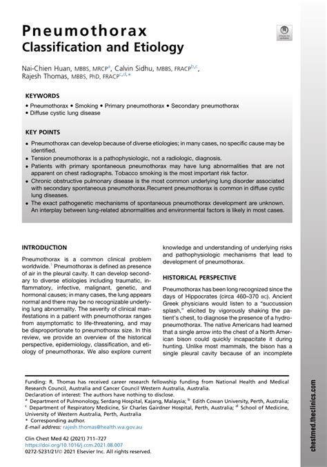 Pdf Pneumothorax Classification And Etiology