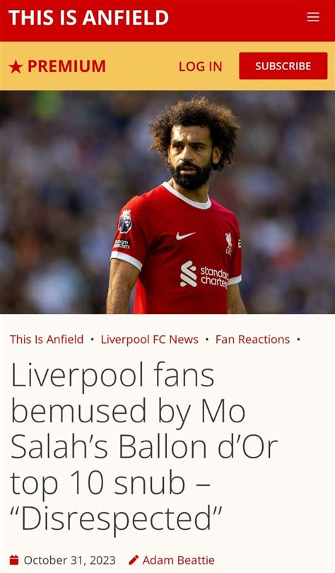 غضب في ليفربول بسبب مركز محمد صلاح بالكرة الذهبية 2023