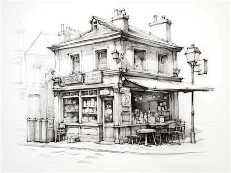 Premium Ai Image Sketches Of A Building With A Store Front And A