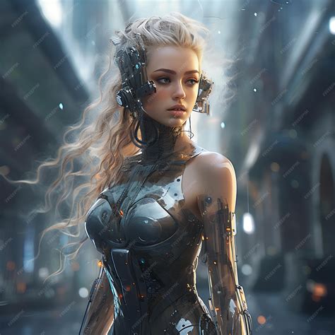 Premium Ai Image Futuristic Sci Fi Beautiful Cyborg Girl With Blonde