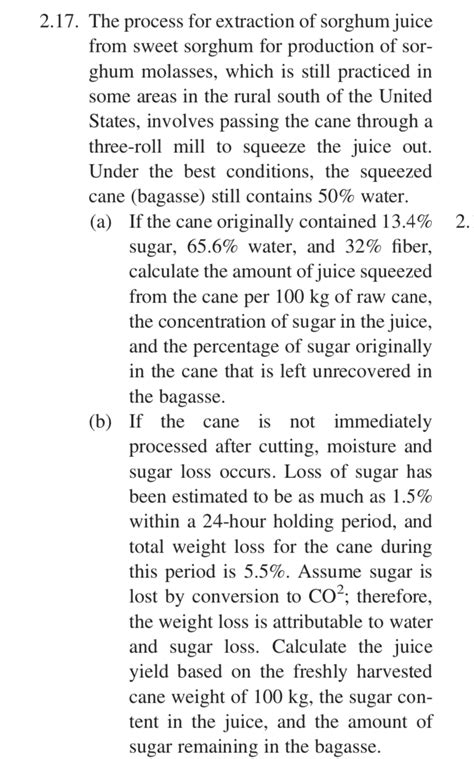 Solved 217 ﻿the Process For Extraction Of Sorghum
