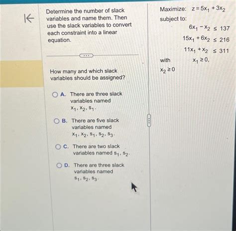 solved k determine the number of slack variables and name