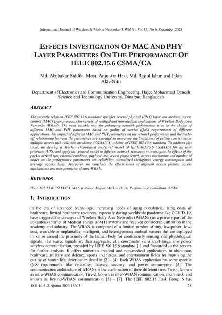Effects Investigation Of Mac And Phy Layer Parameters On The Performance Of Ieee 802156 Csma