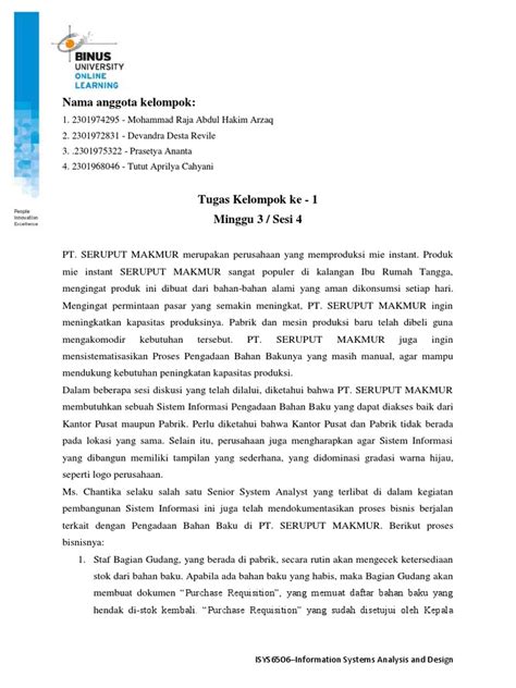 Tugas Kelompok 1 System Analysis And Design Team 2 Pdf