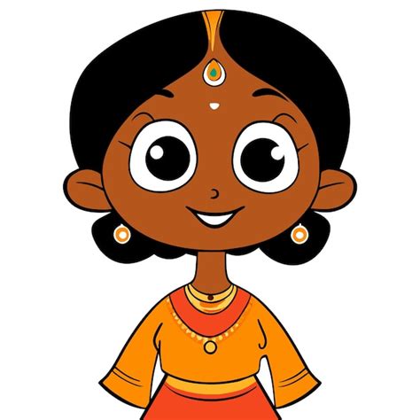 Menina Do Sul Da Índia Gayatri Tamil Hindu Desenhado à Mão Plano