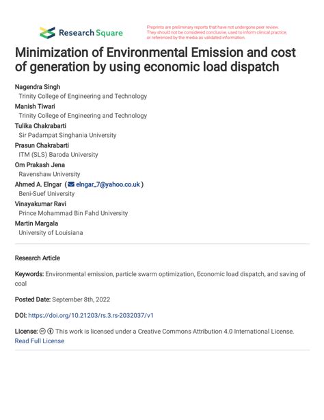 Pdf Minimization Of Environmental Emission And Cost Of Generation By