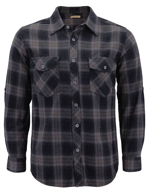 Mens Premium Cotton Button Up Long Sleeve Plaid Comfortable Flannel Shirt 4 Greyblack L