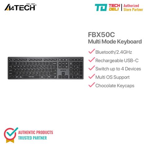 A4Tech FStyler FBX50C Wireless Keyboard Bluetooth 2 4G Wireless Type C Rechargeable For