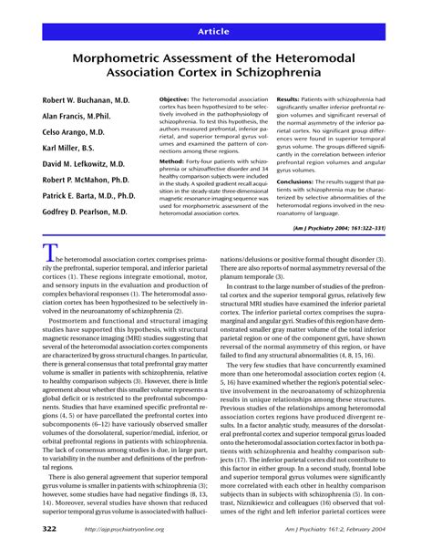Pdf Morphometric Assessment Of The Heteromodal Association Cortex In