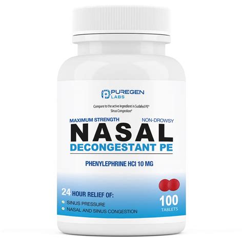 Buy Puregen Labs Nasal Decongestant Pe 100 S Phenylephrine Hcl 10 Mg