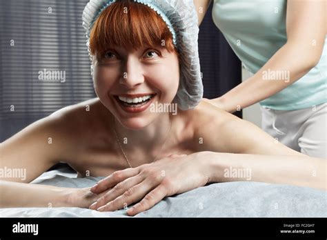Funny Redhead Woman Having A Massage Stock Photo Alamy