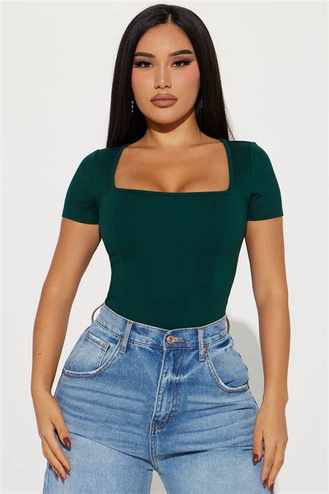Tanya Square Neck Bodysuit Hunter Fashion Nova Nova Vintage
