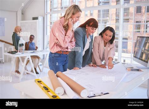 Architecture Building Blueprint Or Business Woman With Planning Collaboration Or Working On